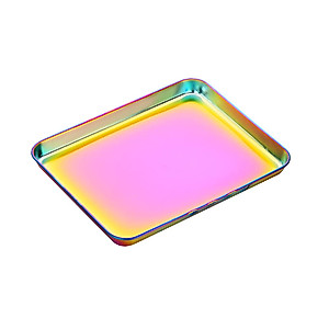 TUPMFG Rainbow Baking Tray Pan Sheets Stainless Steel Flast Food Serving Tray Metal Tray - Rectangular decorative Tray Party Kitchen (12.25 x 9.65 x 1 inch,Rainbow)