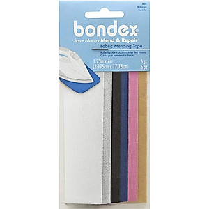Bondex Mend And Repair with No Sew Iron-On Patch Fabric Mending Tape 1.25x7" (3.175cm x 17.78cm) White, Beige, Black, Navy, Pink, Tan (6pc)