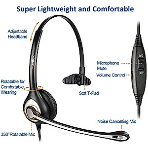 Wantek Phone Headset with Microphone Noise Cancelling, RJ9 Office Telephone Headsets Compatible with Yealink T20P T21P T26P T23G T46G T48G T42S T46S Avaya 1608 9608 9611 Grandstream Panasonic Snom