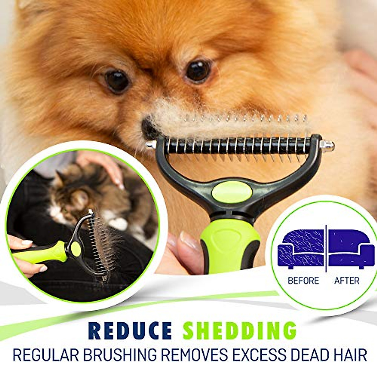 Rexipets Pet Dematting Grooming Set- 2 Sided Undercoat Rake + Grooming Comb For Dogs And Pets- Safe And Easy Mats & Tangles Removing