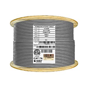 Elite CAT7A Shielded Riser (CMR), Ethernet Cable 1000ft Reel, Shielded Foil Twisted Pair (S/FTP) 23AWG, Solid Pure Bare Copper, 1000MHz, UL Certified, Easy Pull, Bulk Networking Cable - Grey