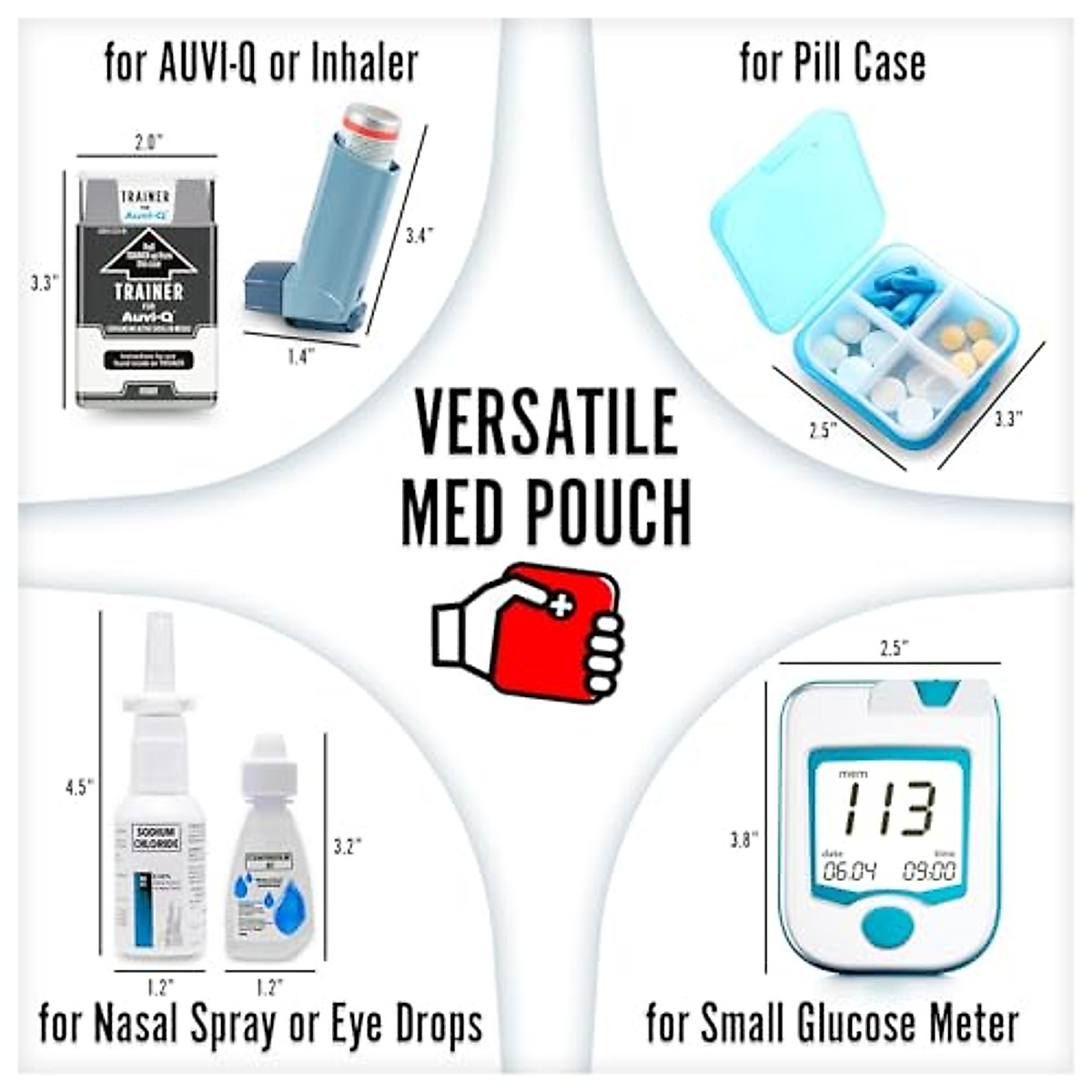 PracMedic Bags Auvi Q Carrying Case- Medicine Pouch - First Aid Pouch for Asthma Inhaler Case, Pump, Kids, Purse Essentials, Seizure Meds, Nasal Spray, Syringe, Travel Medicine, Hiking (Q-Pouch Red)