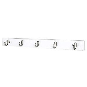 HisweetH Wall-Mounted Heavy Duty Coat Hooks, 100% Natural Bamboo Coat Rack, Towel Bag Key Holder Hanger Hook Rack for Entryway Bedroom Bathroom (White, 5 Hooks)