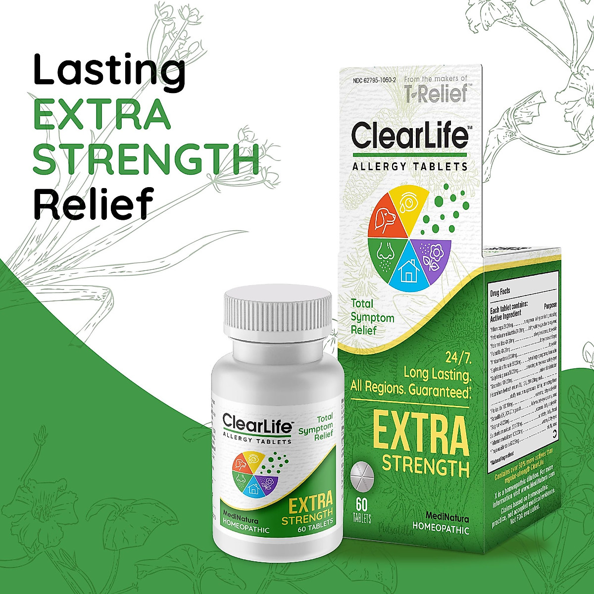 ClearLife Extra Strength Multi-System Allergy Relieving Homeopathic Remedy - 15 Powerful Actives Provide Potent Maximum Congestion, Itchiness & Sinus Pressure Relief - Non-Drowsy - 60 Tablets