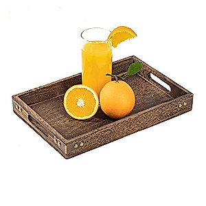 Sufandly Service Tray with Handles, Serve Coffee, Tea, Cocktails, Appetizers, Rectangle Wood Breakfast Bed Tray 11.8X 7.9 Inch