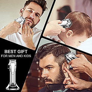 Hair Clippers for Men Professional Cordless Beard Trimmers Barbers Cutting Tools USB Rechargeable Personal Haircutting Kit Set with Whisper Quiet Operation(Silver)