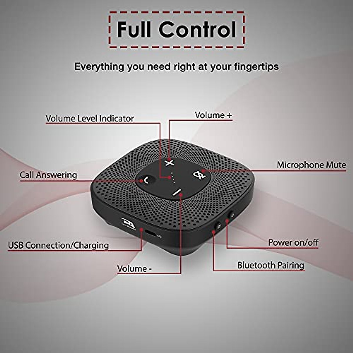 CA Essential Speakerphone SP-2000 - USB and Bluetooth Speakerphone, Clear Sound, 360 Degree Noise Cancelling Microphone with 3m Range, 66 Ft BT Wireless Range, by Cyber Acoustics