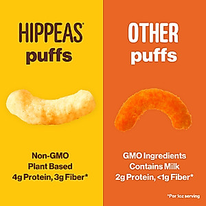 Hippeas Organic Chickpea Puffs, Vegan White Cheddar, 4 Ounce (Pack of 6), 4g Protein, 3g Fiber, Vegan, Gluten-Free, Crunchy, Plant Protein Snacks