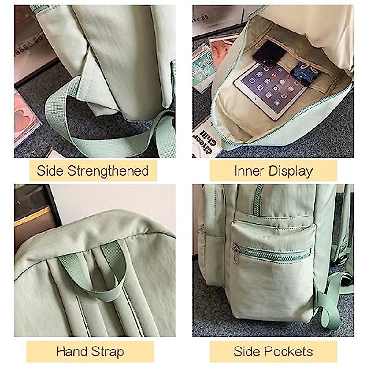 JHTPSLR Minimalist Aesthetic Backpack Solid Preppy Backpack Lightweight Backpack Casual Daypack Book Bags Backpack Supplies (Beige)