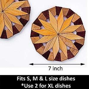 ECOSALL Natural Wood Trivets for Hot Dishes, Table and Kitchen Counter Set of 2 – Sturdy and Durable 7-inch Wooden Kitchen Hot Pads. Festive Design Table Décor – Housewarming and Kitchen Gift Idea