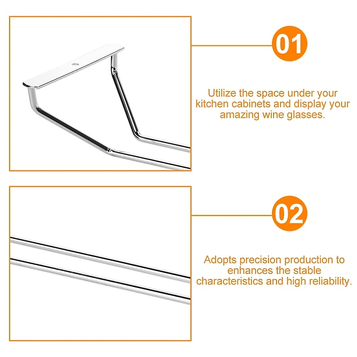 DOITOOL Stainless Shelf Wire Hanging Wine Glass Rack: 2pcs Under Cabinet Wine Glasses Holder Stemware Storage Hanger Organizer for Kitchen Cabinet Bar Metal Clothing Rack