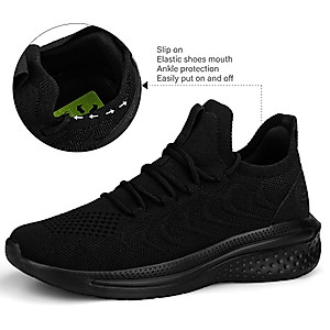 Pujcs Womens Sneakers Slip On Walking Shoes Breathable Running Shoes Lightweight Mesh Gym Shoes Non Slip Workout Shoes All Black Size 9