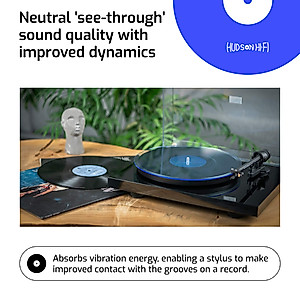 Acrylic Turntable Mat - 11.75" BlueLit Vinyl Record Acrylic Mat - Precision Machined Acrylic Turntable Platter Mat w/Record Label Recess - See-Through Record Mat for Standard 12" Turntable Platters