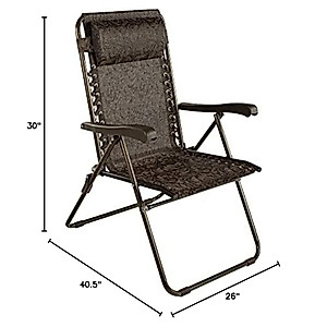 Bliss Hammocks GFC-612-J Wide Reclining Sling w/Pillow, Foldable, Outdoor, Lawn, Patio, Adjustable Lounge Chair, Weather & Rust Resistant, 275 Lbs Capacity, Jacard-Bronze Frame, 26-Inch
