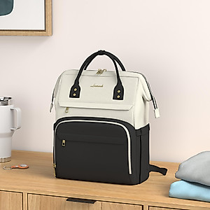 LOVEVOOK Laptop Backpack for Women Fashion Business Computer Backpacks Travel Bags Purse Student Bookbag Teacher Doctor Nurse Work Backpack with USB Port, Fits 17-Inch Laptop Beige-Black