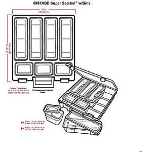 AB Designs 6967ABD Super Satchel with 9 Mixed Bins Inside Stackable Home Storage Organization Container, Clear with Sliver Latches and Handle, w/Long