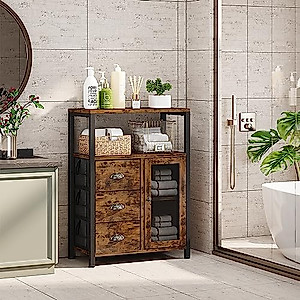 Homeiju Storage Cabinet, Bathroom Storage Cabinet Organizer with 3 Removable Drawers and 1 Door, Industrial Floor Storage Cabinet for Kitchen, Living Room, Bathroom, Home Office