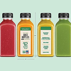 DECADORN 8oz Plastic Bottles With Caps - 12 Pack Plastic Juice Bottles For Juicing - Empty Juice Containers With Lids For Fridge - MADE IN USA Clear Mini Reusable Bottles With Lids - drink container