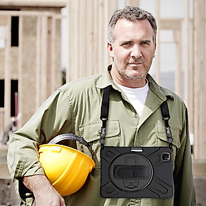 ProCase for iPad Pro 12.9 Inch Case 2022 2021 2020 2018, Rugged Heavy Duty Shockproof Cover with Hand Strap Shoulder Strap for iPad Pro 12.9" 6th 5th 4th 3rd Generation –Black