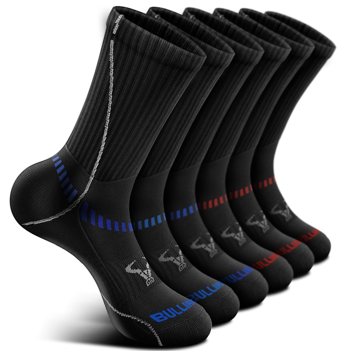 BULLIANT Men Sports Socks 6Pairs, Athletic Crew Socks Cushioned For Men Outdoor Running-Arch Compression Support(6Pairs,Shoes Size:Men 11-13)