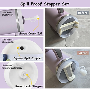 Stanley Cup Accessories Set,Including 2 Pcs 0.4in Straw Cover, 1 Silicone Spill-Proof Stopper Set of 3, 1 Name ID Letter Handle Charm, 1 Silicone Stanley Cup Boot Fits Stanley 40&30 Oz Tumbler (M)