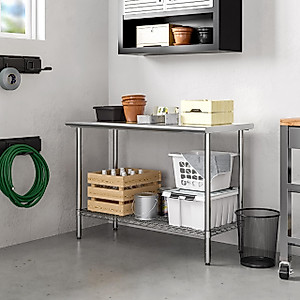 Seville Classics NSF Commercial Stainless Steel Top Work Table Island Utility Cart Prep Station, for Restaurant, Kitchen, Warehouse, Garage, Hotel, Home, Steel, 49" W x 24" D x 35.5" H