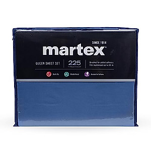 Martex Cotton Rich Bed Sheet Set - Brushed Cotton Blend, Super Soft Finish, Wrinkle Resistant, Quick Drying, Bedroom, Guest Room - 3-Piece Twin Set, Ceil Blue