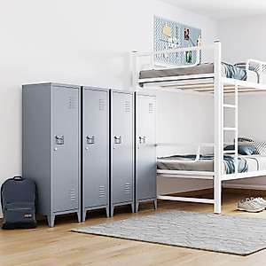 PEUKC Metal Storage Locker, 50" Tall Locker Storage Cabinet for Employees, 3-Tier Storage Cabinet Locker with Lock and Keys for School, Gym, Home, Office Staff (Retro, Assemble Required)