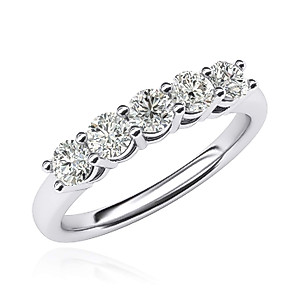 Solid Sterling Silver Eternal Five Stones Anniversary Ring Simulated Brilliant Diamonds Eternity ring 1.25ctw for Women (10)