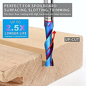 EANOSIC 5PCS Upcut Spiral Router Bit 1/4 inch Shank, 1/4 inch Cutting Diameter, Extra Long 3 inch Solid Carbide with Nano Blue Coating CNC Router Bits End Mill for Wood Cut, Carving