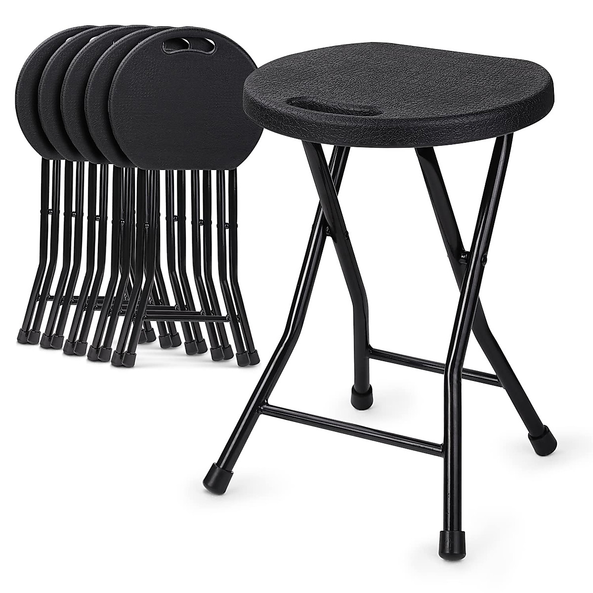 Magshion Foldable Stool with Handle Indoor Outdoor 6 Pack Backless Folding Stool 230lbs Capacity, 18 Inch Black