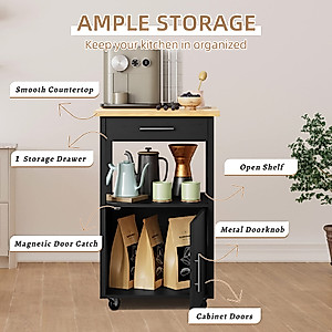Shintenchi Kitchen Island Cart with Storage,Rolling Kitchen Island Side Table on Wheels with Worktop,Single Door Storage Cabinet and Drawer for Kitchen,Dinning Room, Black