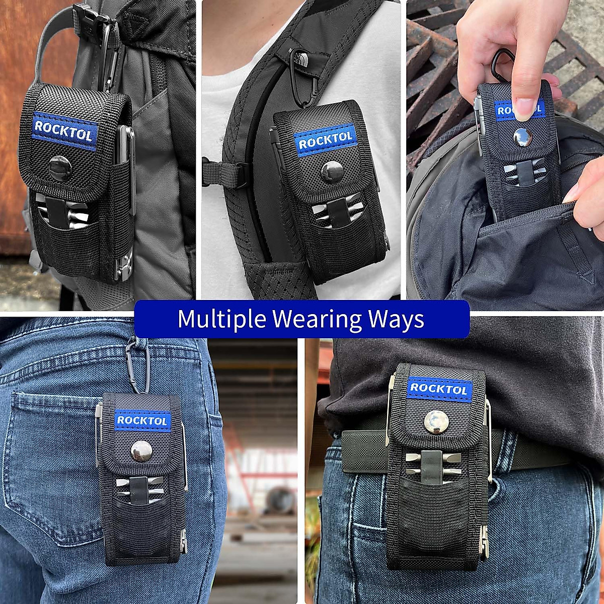 ROCKTOL Multitool Sheath for Belt, 900D Nylon Multitool Pouch with 4 Pockets Knife Sheath, EDC Tool Pouch Holster for Multitool Pocket Knife Tactical Pen Flashlight