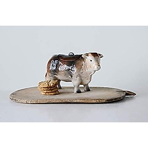 Creative Co-Op Vintage Ceramic Cow Shaped Cookie Jar, Brown