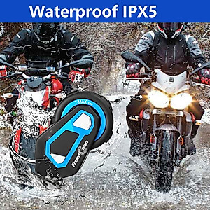 FreedConn T-MAX Motorcycle Helmet Bluetooth Intercom Headset Communication Systems Kit, Full Duplex 6 Riders Group Helmet Intercom/FM Radio/Voice Prompt/MP3/GPS Connective/Range 1000m / Waterproof