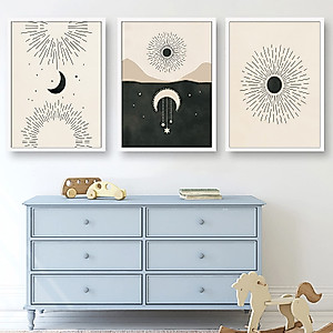Abstract Line Wall Art Print Moons Celestial Line Art Boho Sun Moon Stars Canvas Wall Art Abstract Line Art Poster Minimalist Wall Art Prints Poster Wall Picture for Living Room Decor No Frame