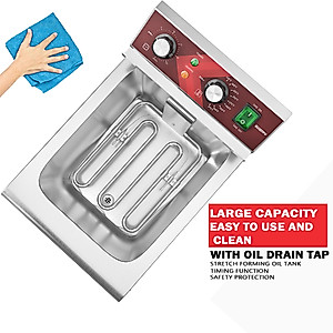 EGGKITPO Deep Fryer 12L Large Electric Fryer with Oil Drain and Timer Deep Fryer with Basket and Lid Stainless Steel Countertop Fryer Commercial Fryer for Restaurant and Home Kitchen 120V 1750W