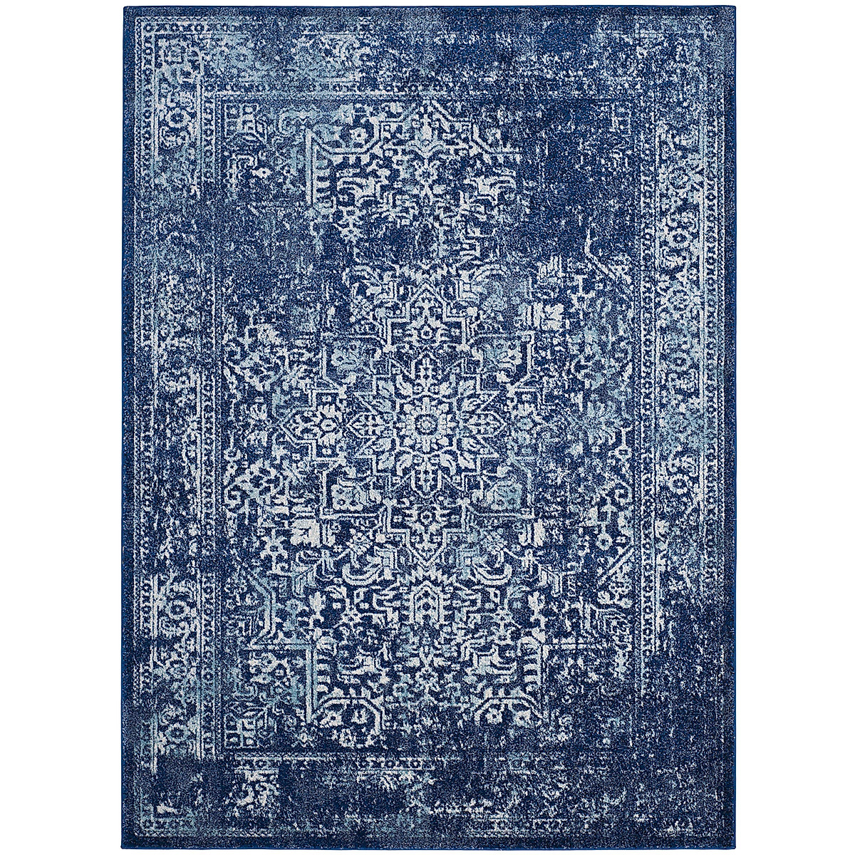 SAFAVIEH Evoke Collection Area Rug - 6'7" x 9', Navy & Ivory, Oriental Distressed Design, Non-Shedding & Easy Care, Ideal for High Traffic Areas in Living Room, Bedroom (EVK256A)