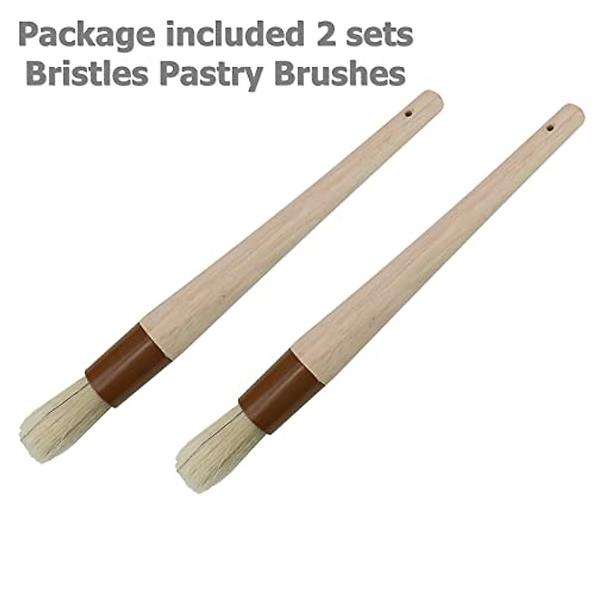 EIKS 2 Sets Natural Bristles Pastry Brushes with Wooden Handle for Basting Spreading Butter Oil Barbecue Baking Kitchen Cooking