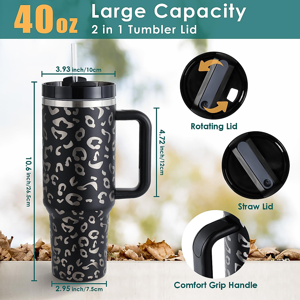 PIMDIR 40 oz Tumbler With Handle And Straw, Double Wall Insulated Mug Stainless Steel Water Bottle With Lid Travel Coffee Cups, Fits Cup Holder,Gifts For Women Men
