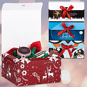ARTLYMERS Christmas Gift Boxes with Lids, 12 Pack Gift Boxes and Red Ribbon Christmas Themed Pattern Small Gift Boxes for Christmas Presents Gifts Easy Assemble