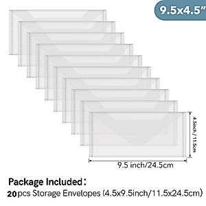 Briartw 20 Pack Storage Bag,4.5x9.5" Resealable Plastic Envelopes Pockets for Cutting Dies Stencil Crafts Organizer Holder,Clear Storage Envelopes for Clear Stamp,Die Cuts,scrapbook Paper
