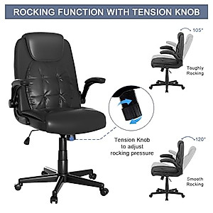 VECELO High Back, Jet Black Ergonomic Executive Chair with SGS Gas Lift, Lumbar Support, Adjustable Height and Rocking Mode, Flip-up Arms, 360°Silent Swivel for Home Office and Gaming