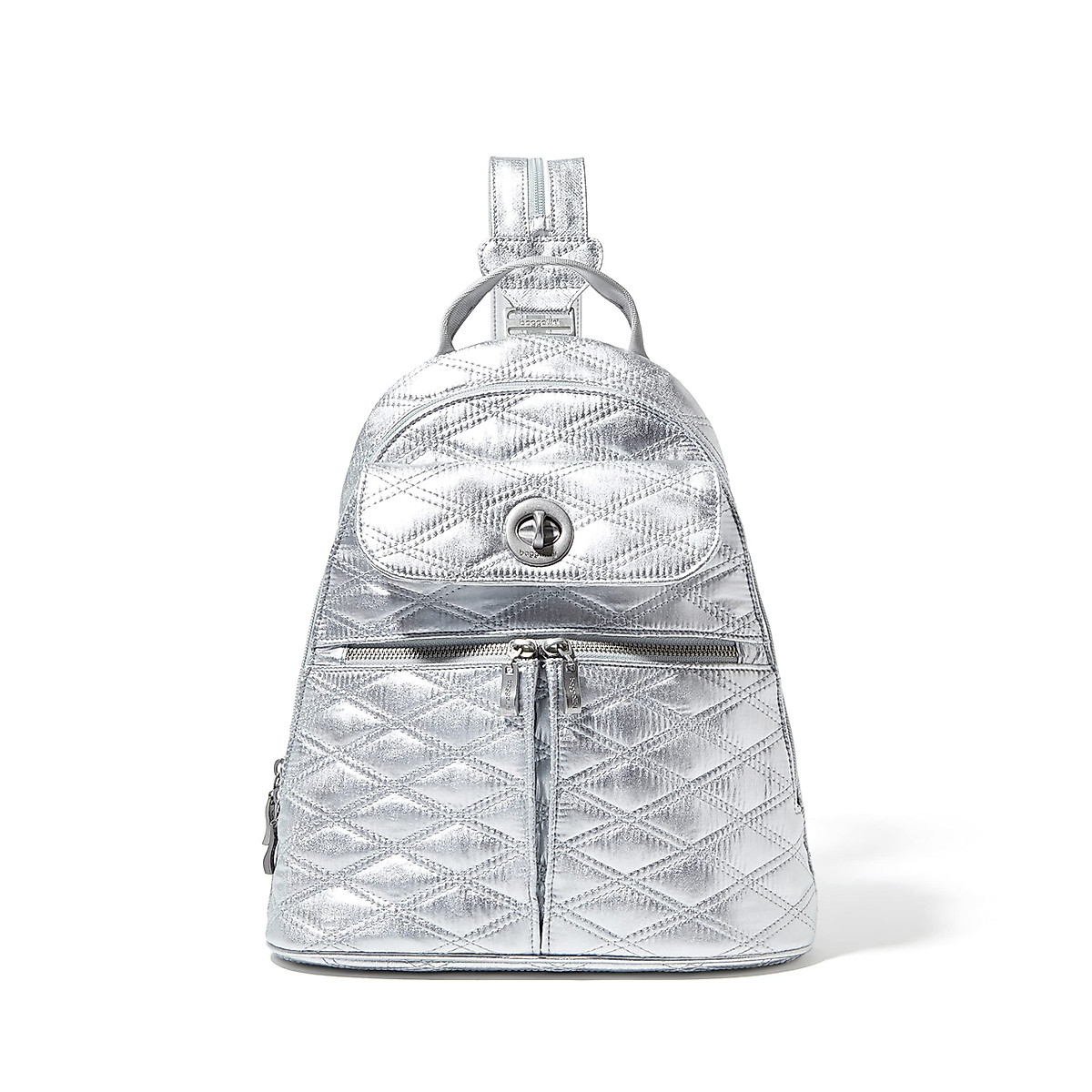 Baggallini Naples Convertible Small Daypack Sling Crossbody, Silver Metallic Quilt
