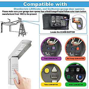 Garage Door Keypad for Liftmaster Chamberlain Craftsman Garage Door Opener Keypad 377LM 977LM 877LM 877MAX CMXZDCG440 G940EV-P2, Purple Red Orange Yellow Green Learn Button Garage Door Openers