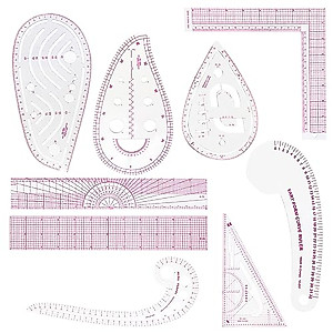 9 Styles Clear Metric Sewing Ruler Set, Plastic Sew French Curve Ruler for Designers, Pattern Maker, Sewing Templates