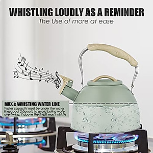 Tea Kettle, 2.7 Quart / 3 L Tea Kettle for Stovetop, Food Grade Stainless Steel Teapot, Whistling Tea Kettle with Wood Pattern Handle, Whistling Teapot Suitable for All Heat Sources