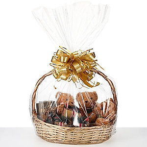 Tatuo 10 Pieces Easter Clear Basket Bags Cellophane Wrap Plastic Bag for Gifts Teachers Students Friend Gifts Baskets Party Festivals, 30 x 44 Inch