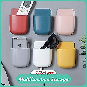 TV/DVD/VCR Step Remote Control,Storage & Organizer Wall Holder Practical Charging Box Bracket Stand Shelf Mount Support Universal for Mobile Phone remote control (White-4PACK)