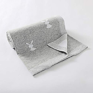LAWKUL Baby Wrap Blanket Soft 100% Cotton Baby Blanket Knit Crib Receiving Blanket with Bunny Pattern Swaddle Cute Blanket for Babies Boy and Girl in Easter Size 40 * 30 Inches